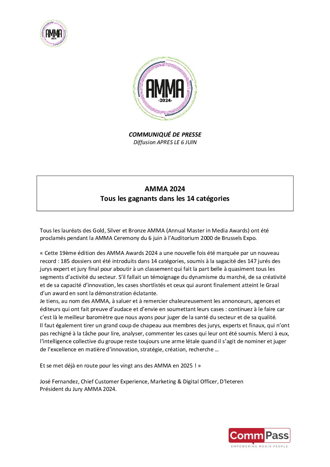 CommPass - PRESS RELEASEE AMMA WINNERS 2024 FR